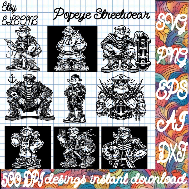 Popeye Streetwear SVG, Goofy Vector File, Cartoon Character Cutting ...