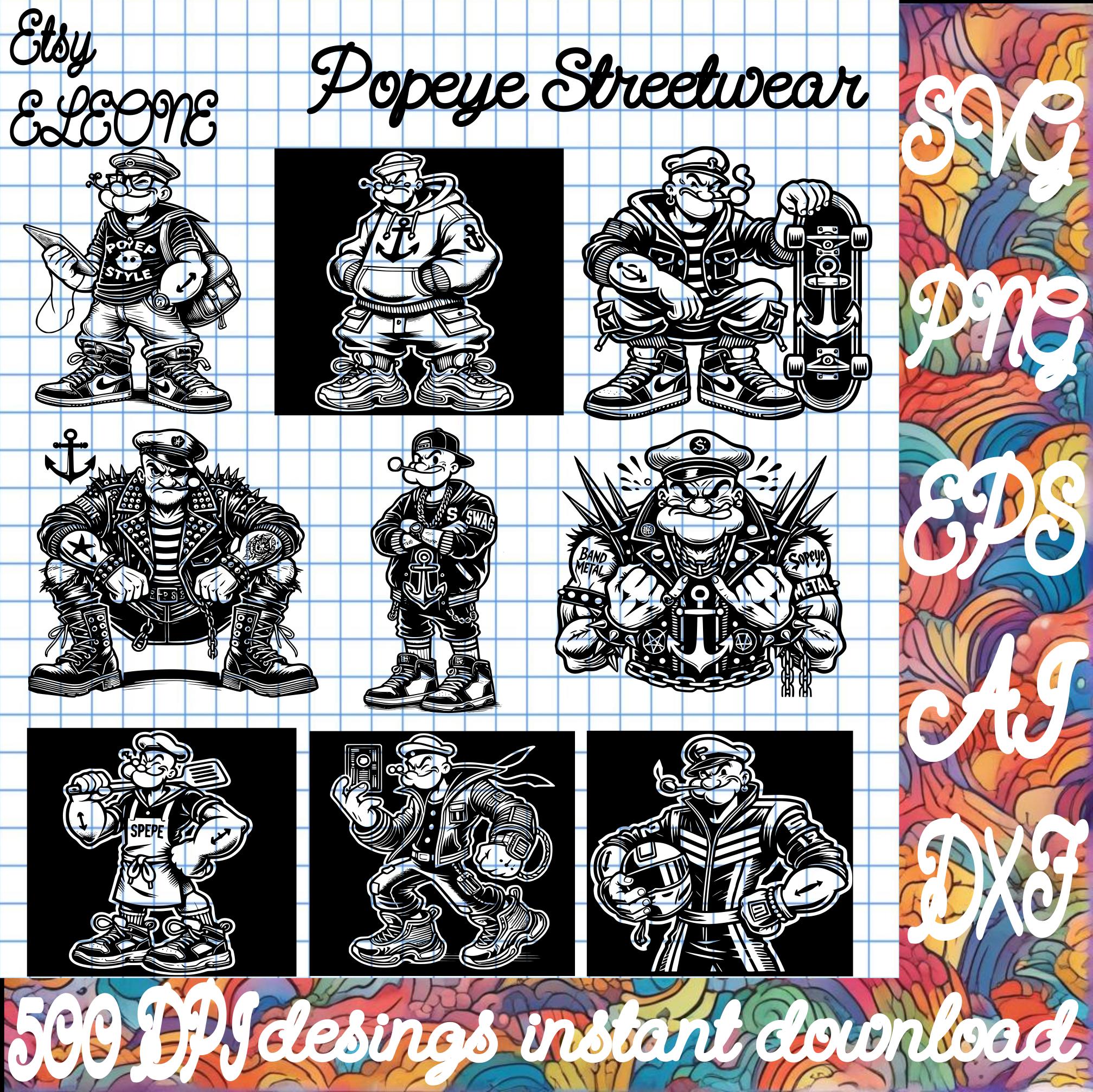 Popeye Streetwear SVG, Goofy Vector File, Cartoon Character Cutting ...