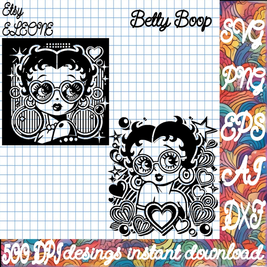 Vintage Neon Pop Betty Boop SVG | Retro Animation Silhouette With ...
