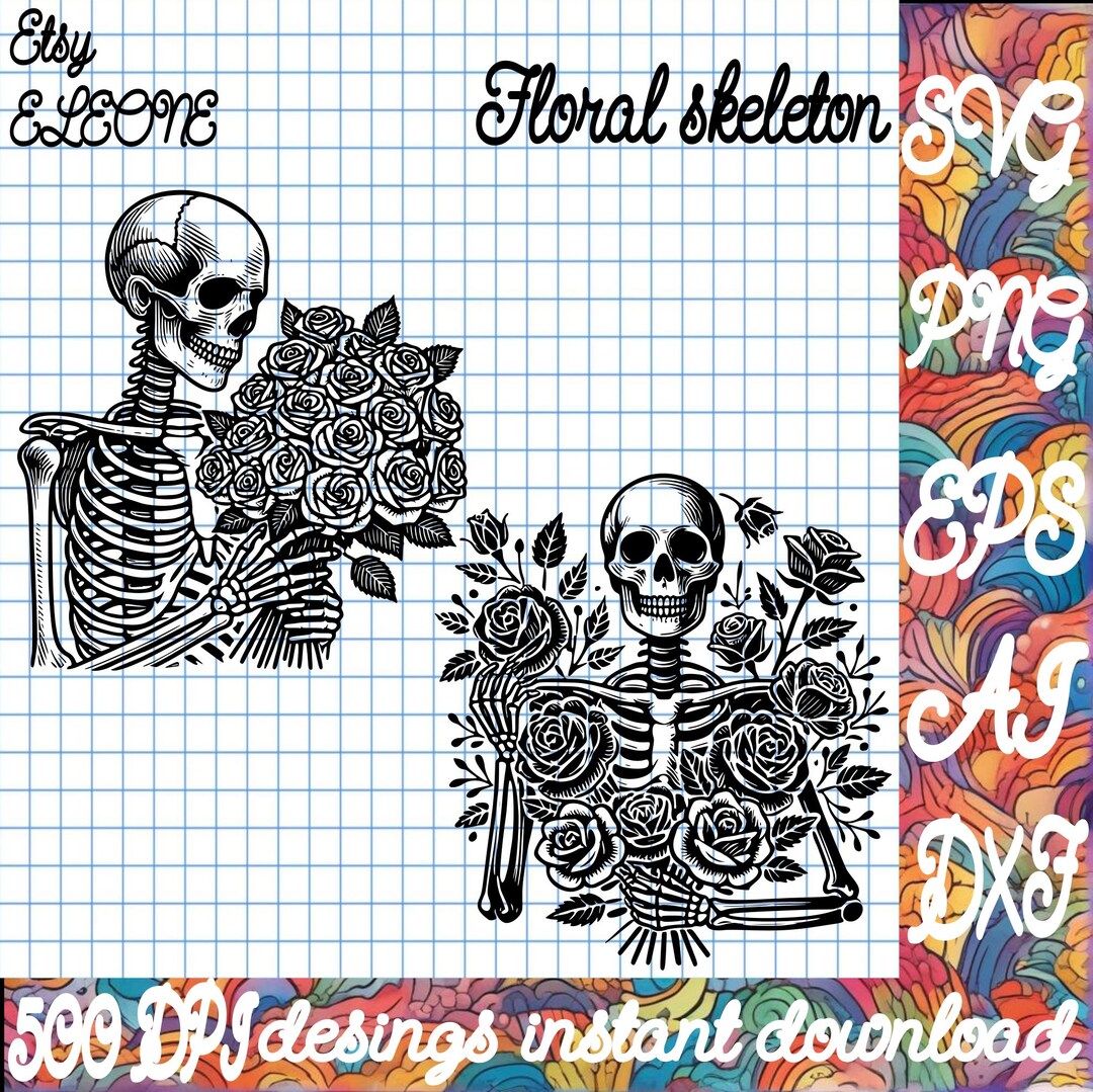 Floral Skeleton SVG, Botanical Skull PNG, Skeleton With Flowers Vector ...
