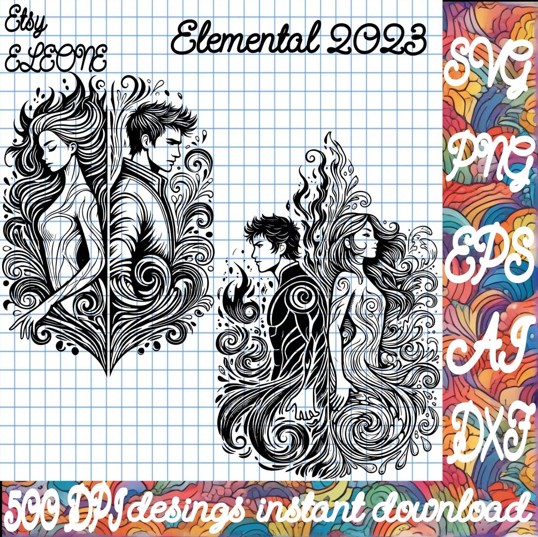 Ember Lumen and Wade Ripple SVG Cutting File Fire and Water Characters ...