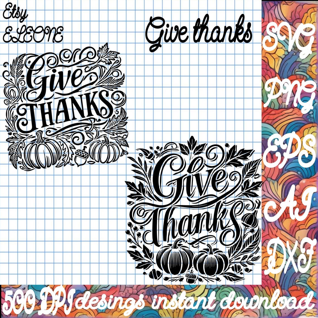 Give Thanks Script Font SVG With Autumn Elements, Pumpkin, Leaves ...