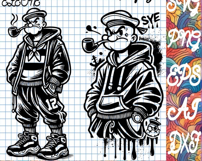 Streetwear Popeye SVG Trendy Urban Popeye in Oversized Hoodie Graffiti ...