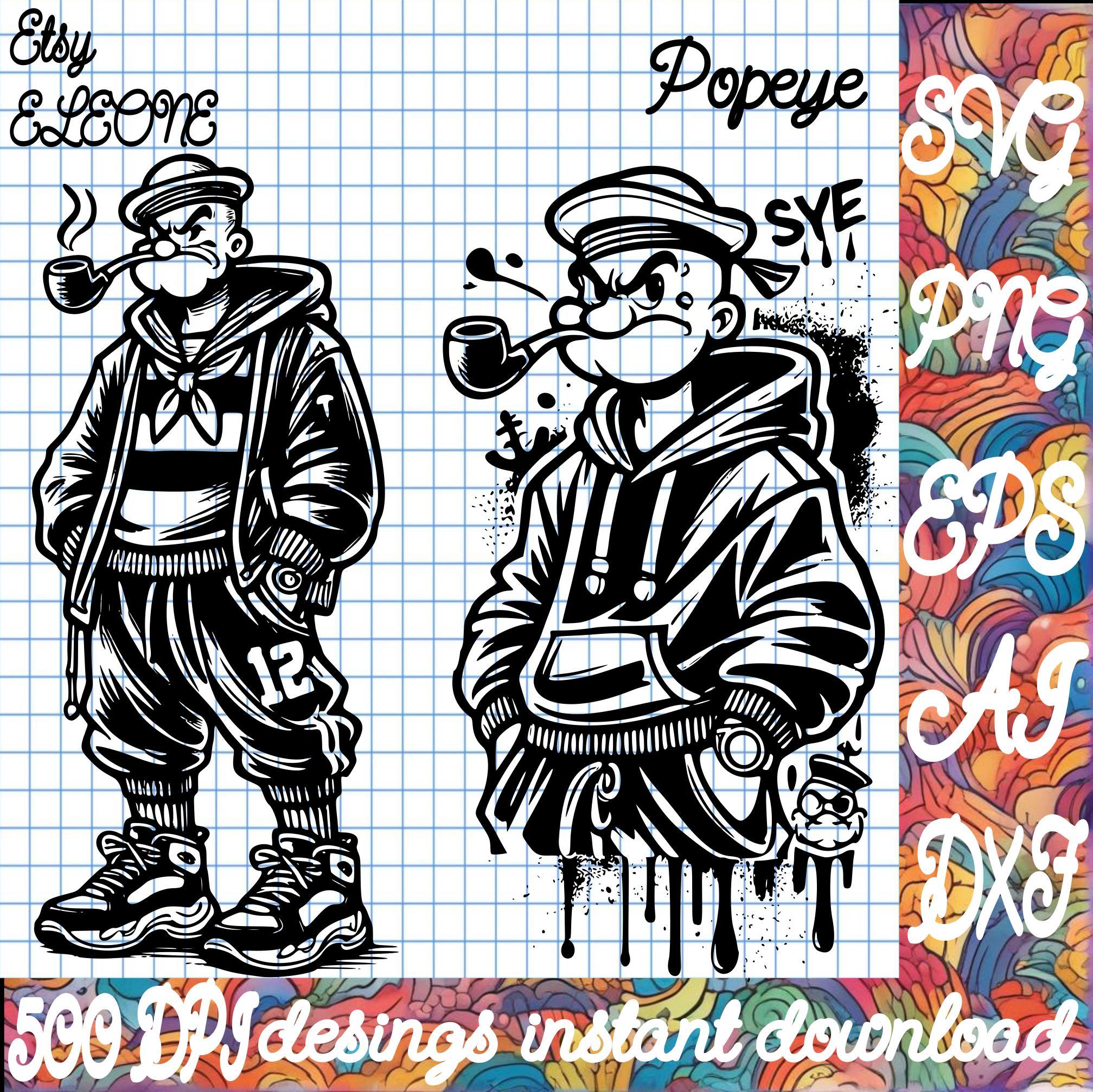 Streetwear Popeye SVG Trendy Urban Popeye in Oversized Hoodie Graffiti ...