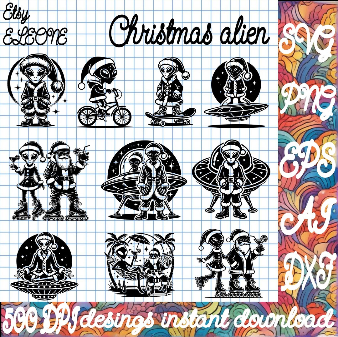 Christmas Alien SVG, Santa Alien Cutting File, Holiday UFO Clipart ...