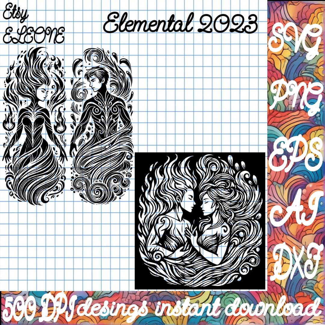 Ember Lumen and Wade Ripple SVG Cutting File Fire and Water Characters ...