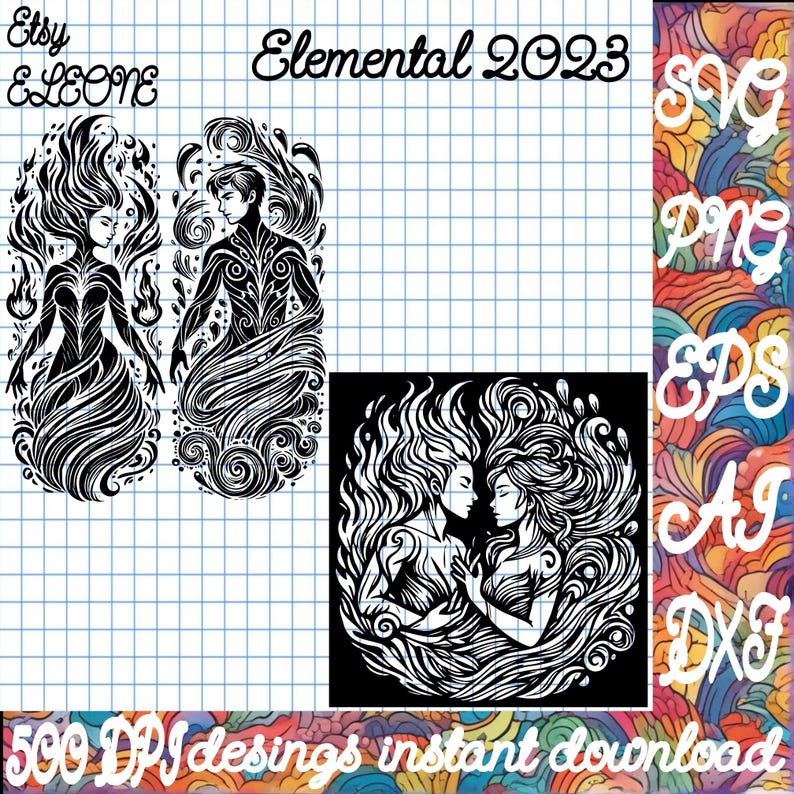 Ember Lumen and Wade Ripple SVG Cutting File Fire and Water Characters ...