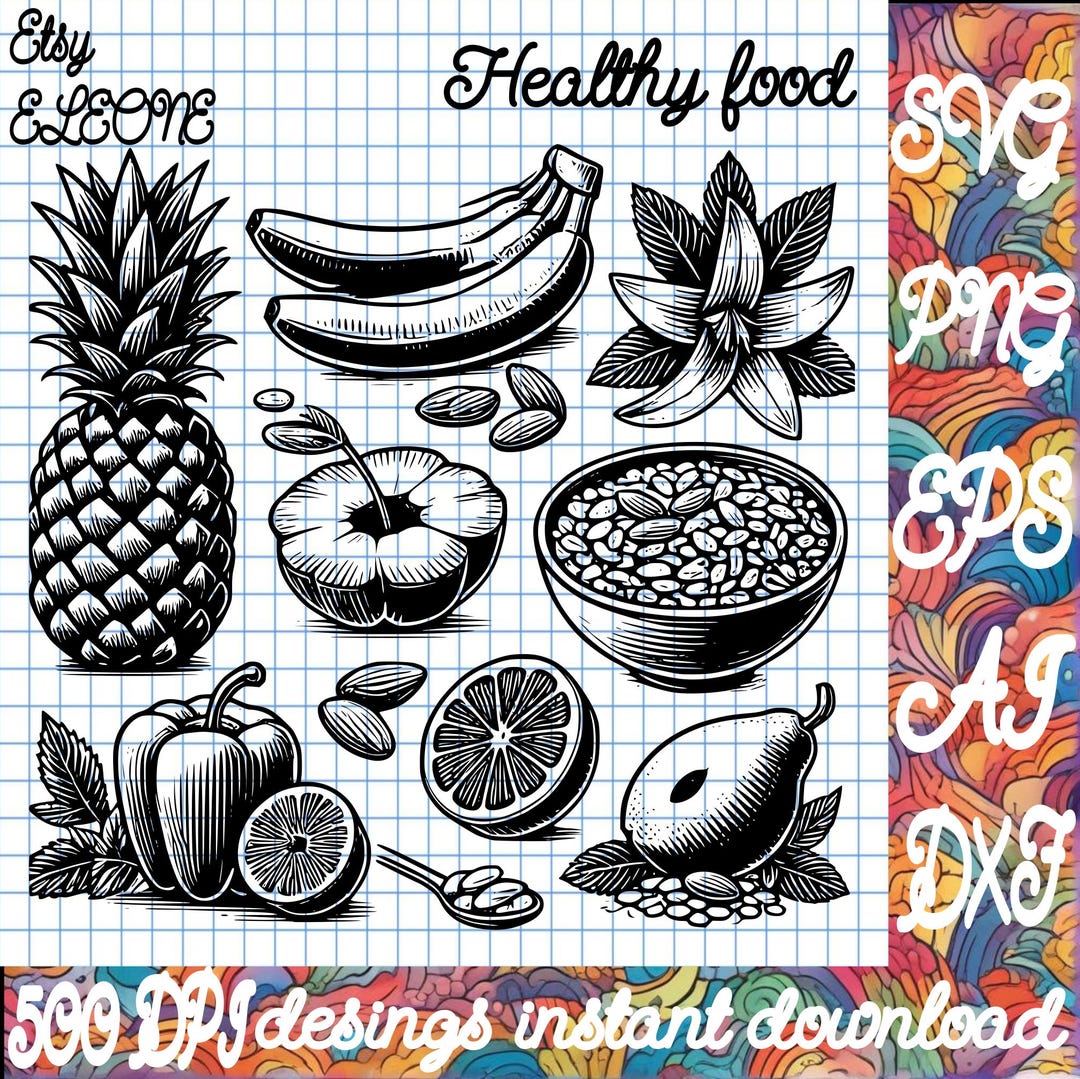 Healthy Food SVG Bundle | Fruits and Vegetables Cutting Files | Laser ...
