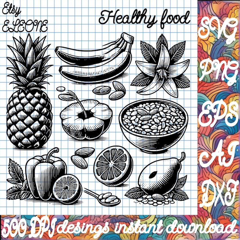 Healthy Food SVG Bundle | Fruits and Vegetables Cutting Files | Laser ...