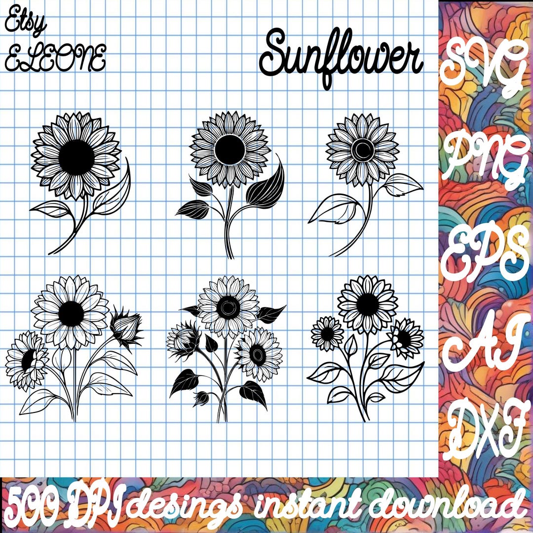 Beautiful Sunflower SVG, Png, DXF, Ai, EPS | Sunflower Cutting File ...
