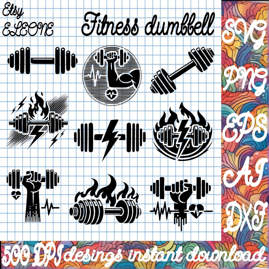 Fitness Dumbbell Svg Png DXF AI EPS Cutting Files for Cricut and ...