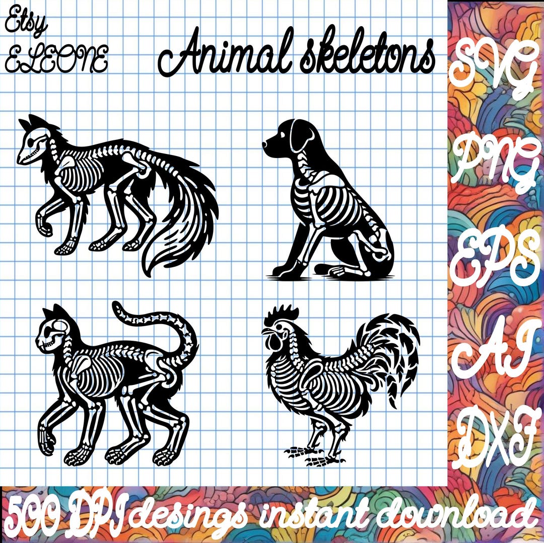 Animal Skeleton SVG Bundle for Cricut, Dog, Cat, Rooster Chicken ...