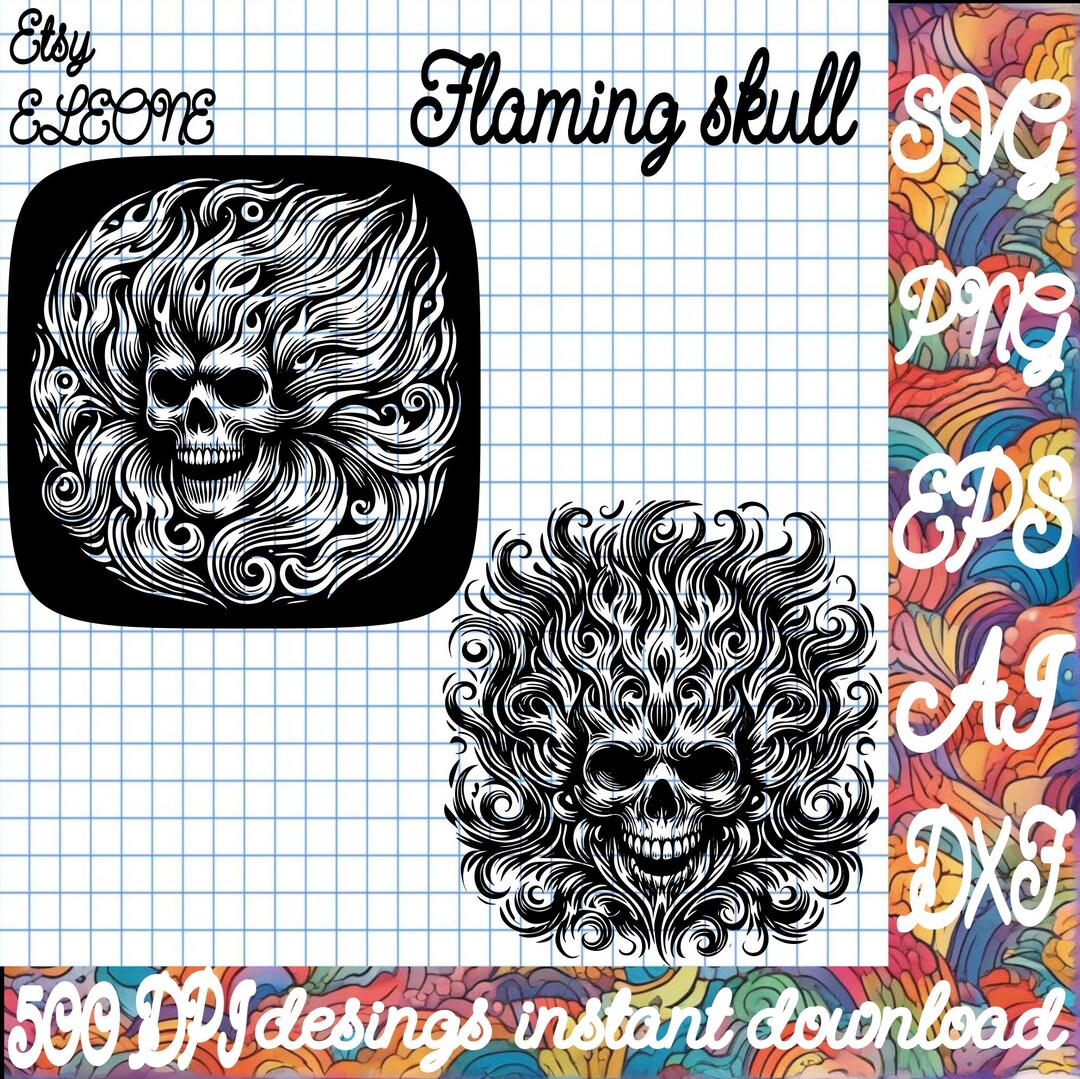Flaming Skull Svg, Skull With Flames Vector, Gothic Tribal Skull ...