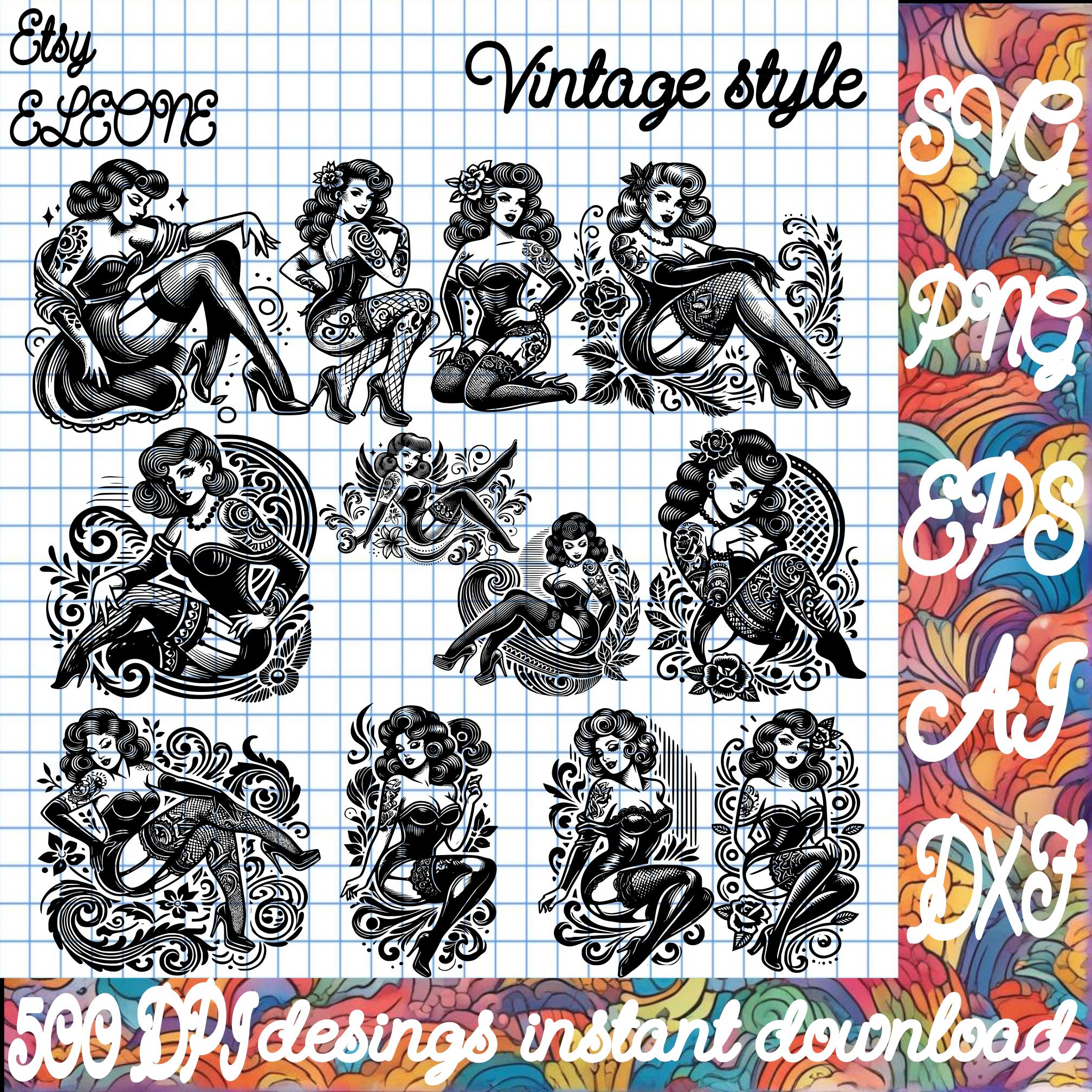 Sexy Vintage Pin-up Girl Tattoo SVG Png DXF Ai EPS | Cutting Files for ...