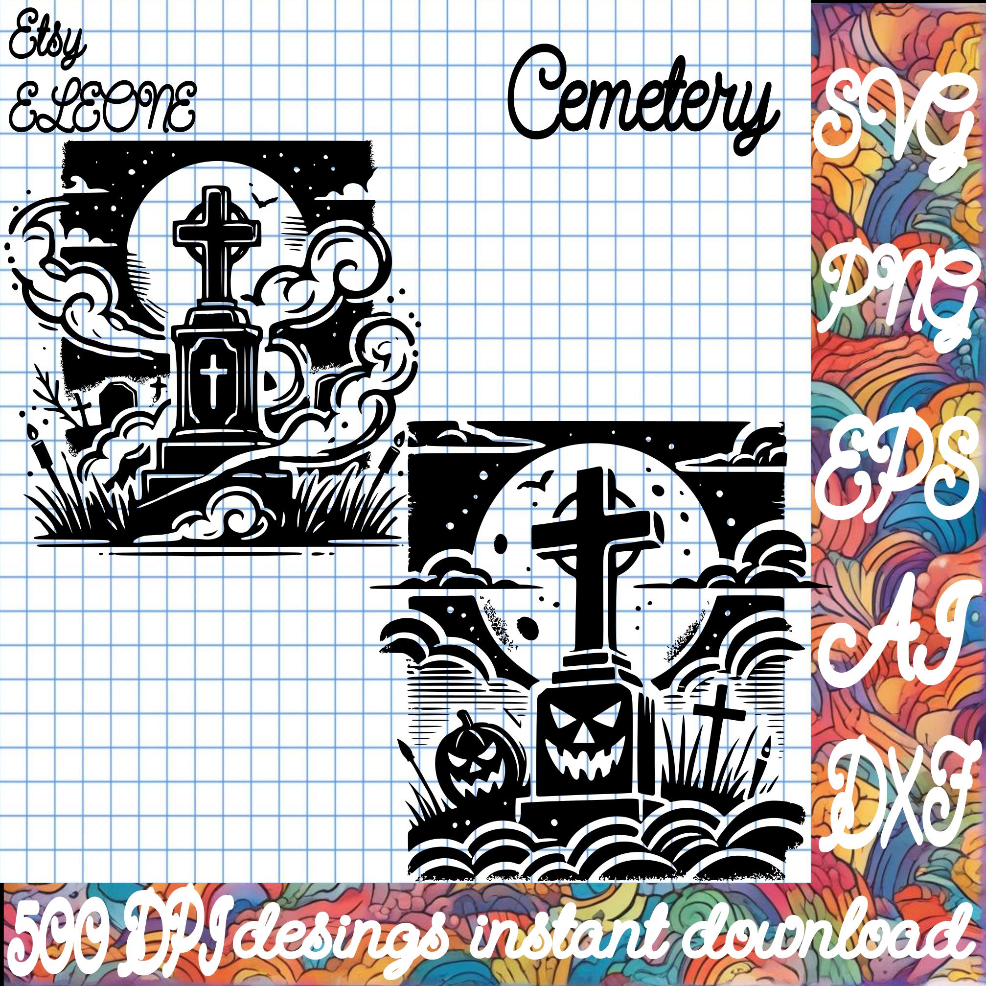 Grave With Cross Vector Spooky Cemetery Silhouette SVG Halloween ...