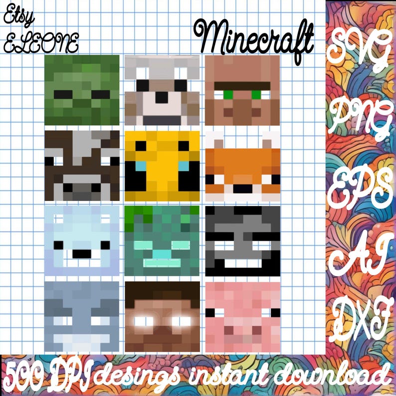 Minecraft SVG Bundle Pixel Art Svg for Laser Cutting Crafting Files for ...