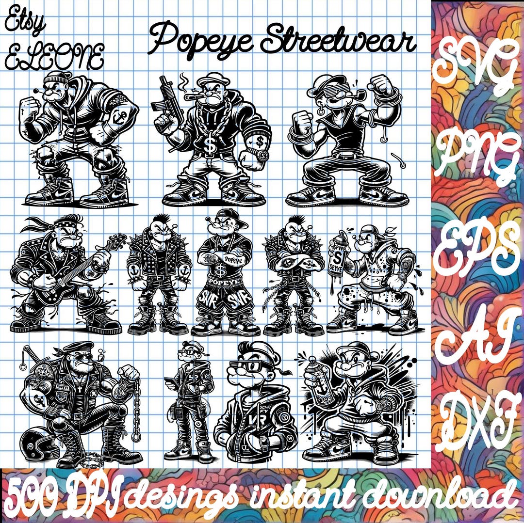 Popeye Streetwear SVG, Goofy Vector File, Cartoon Character Cutting ...