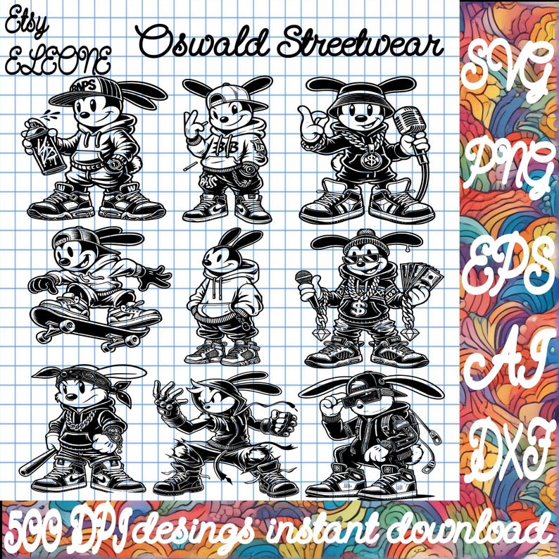 Oswald Streetwear SVG, Oswald Vector File, Cartoon Character Cutting ...