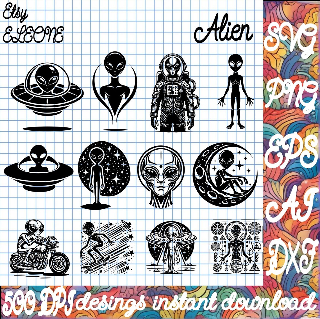 Funny Alien SVG Bundle, Alien Silhouette Cutting Files ...