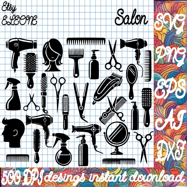 Hairdresser Tools SVG Bundle, Barber Scissors Comb Png, Hair Cutting ...