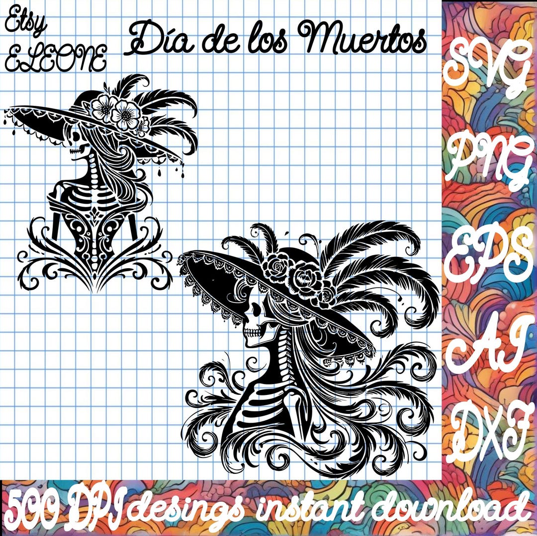 La Catrina Skeleton Silhouette With Elegant Hat and Flowers | Día De ...