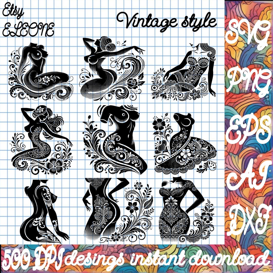 Sexy Vintage Pin-up Girl Tattoo SVG Png Dxf Ai EPS Cutting Files for ...