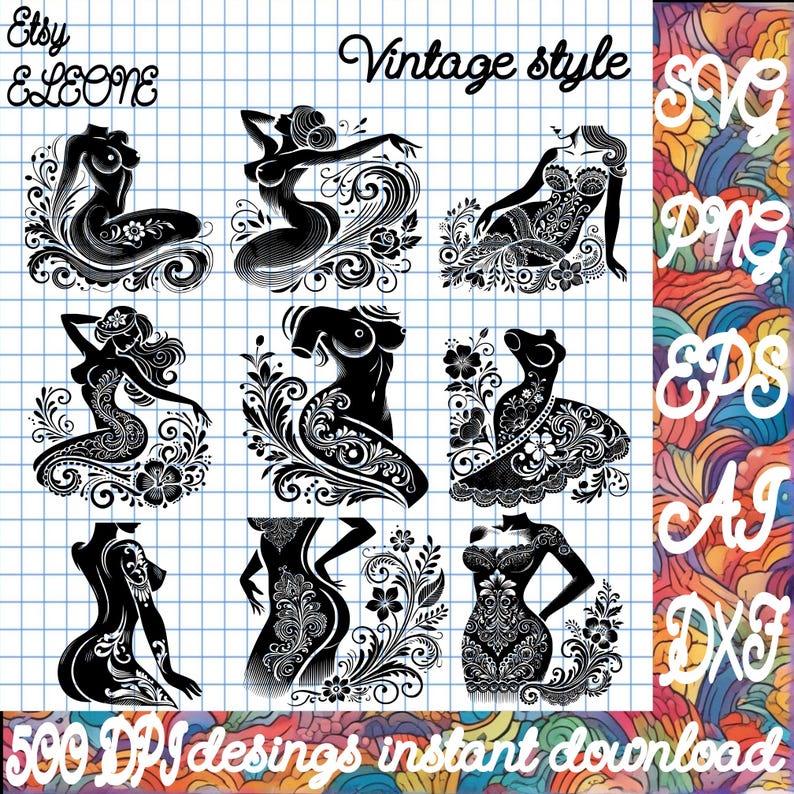 Sexy Vintage Pin-up Girl Tattoo SVG Png Dxf Ai EPS Cutting Files for ...