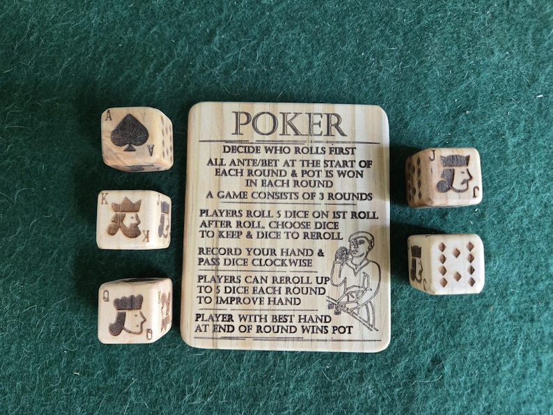 Historical Game - Poker Dice! With Wooden Rules Reference and Carry Bag ...