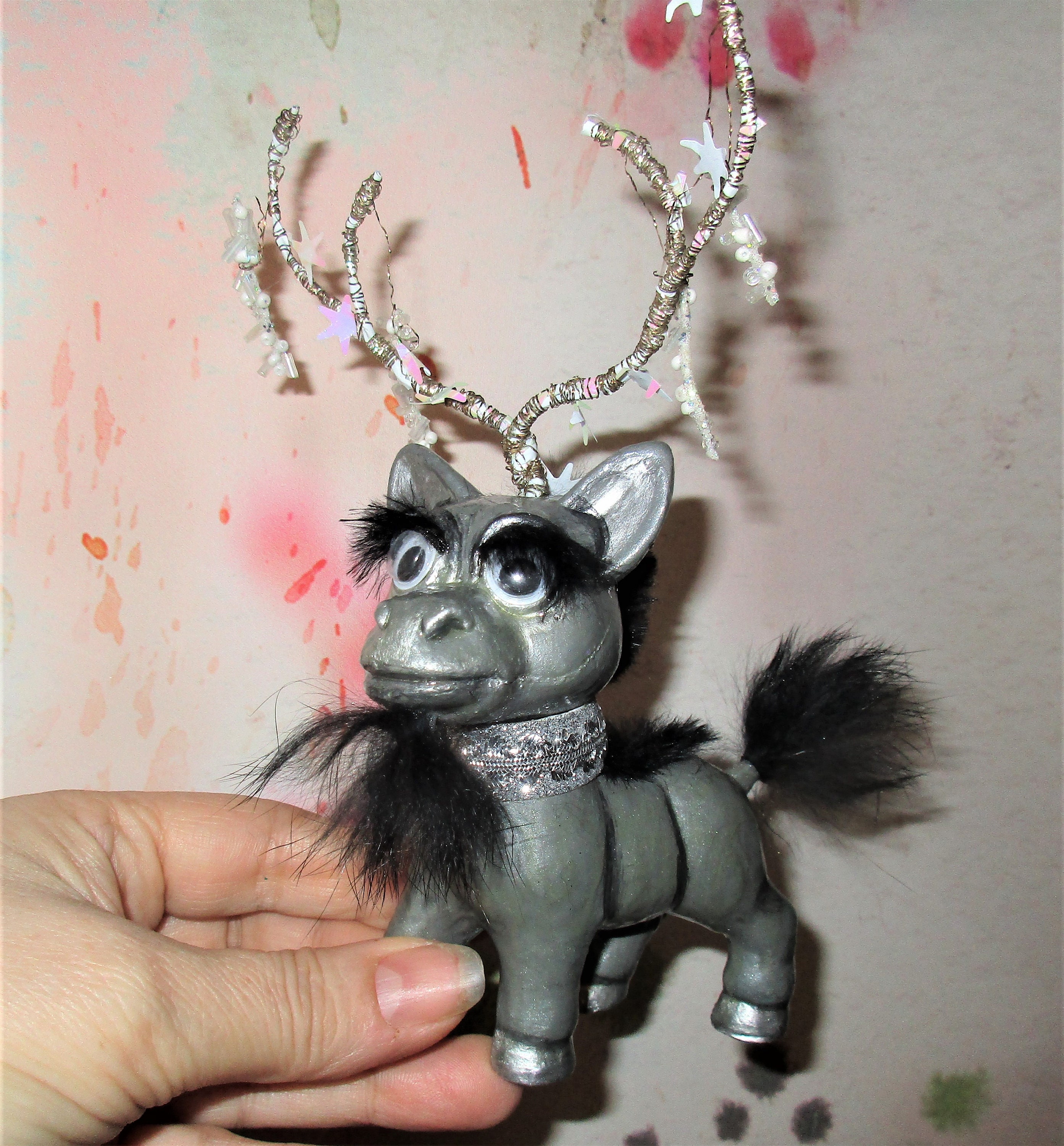 Silver Donkey Troll 4 Inch Ooak Antlers Unique Rare Lovable Uglies ...