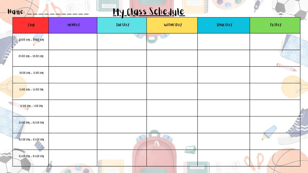 My Class Schedule Template | Printable Weekly Planner, Student ...