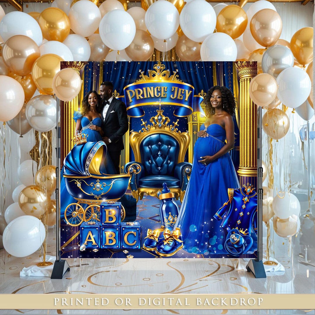 Our Little Prince Turns One Photo Backdrop Boys Birthday Royal Gold ...