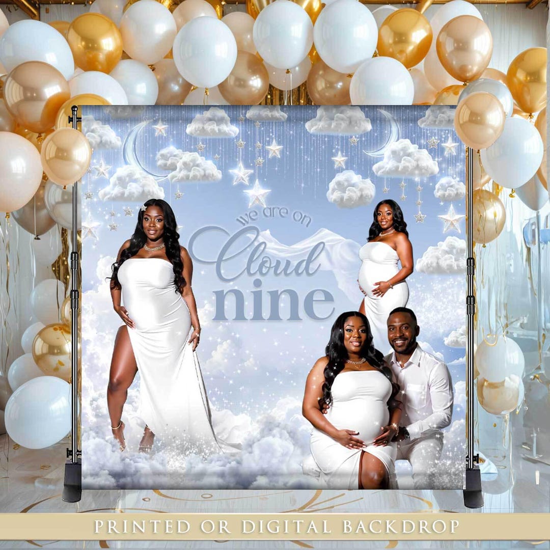 Cloud Nine Baby Shower Backdrop: Moon, Stars, African American Couple ...