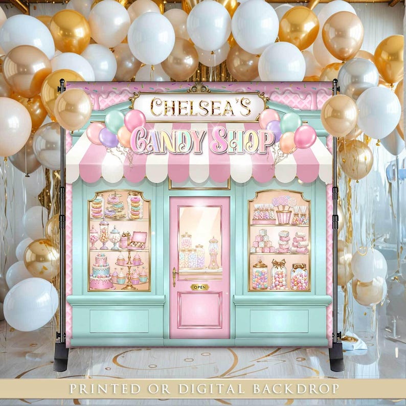Personalized Candy Shop Birthday Backdrop: Pastel Party Banner (printed ...