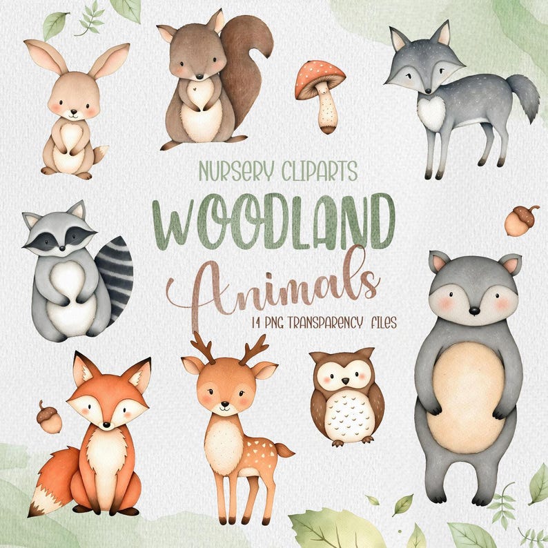 Watercolor Woodland Animals Clipart, Watercolor Woodlands Clipart ...