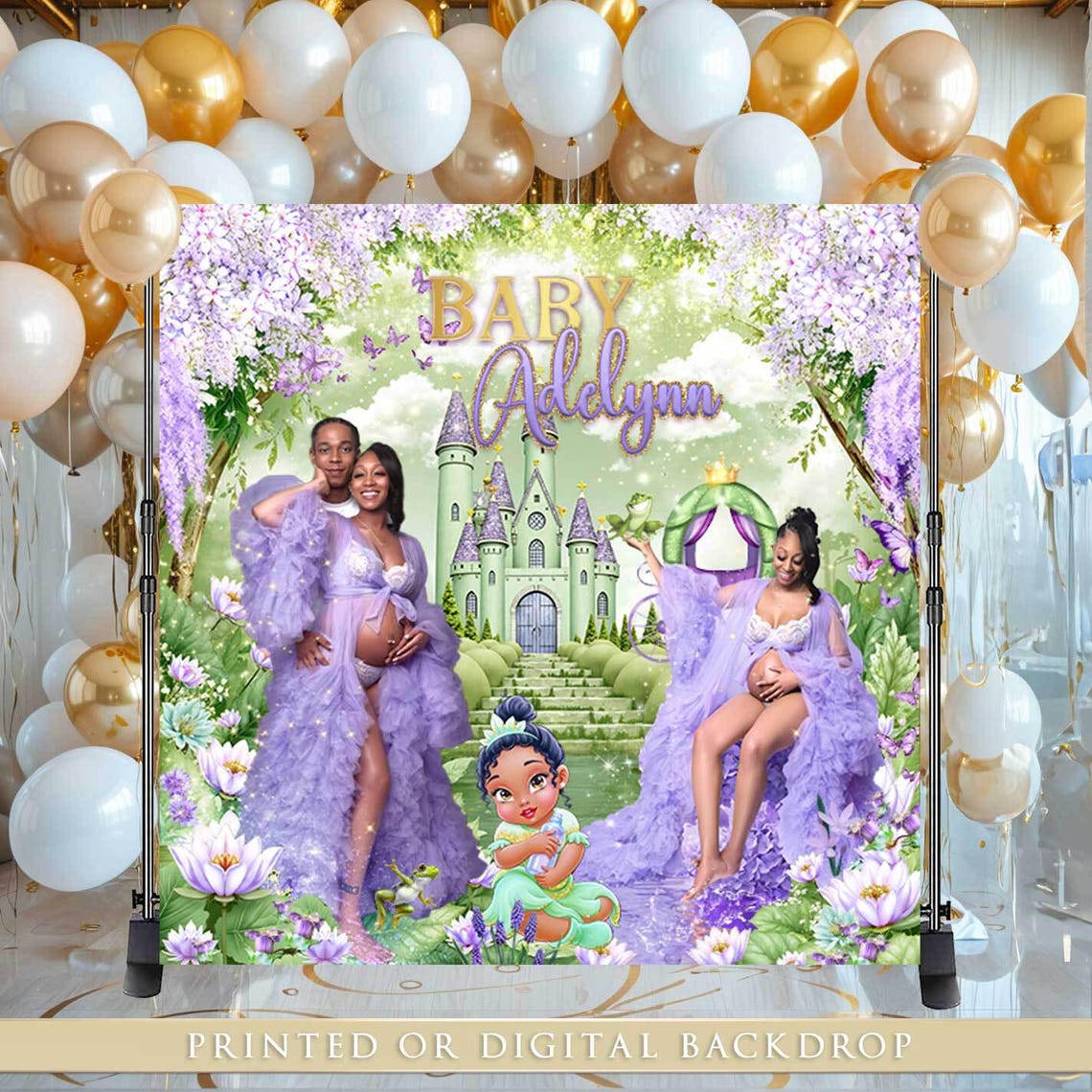 Frog Baby Shower Backdrop, Princess Baby Shower, Princess Backdrop ...