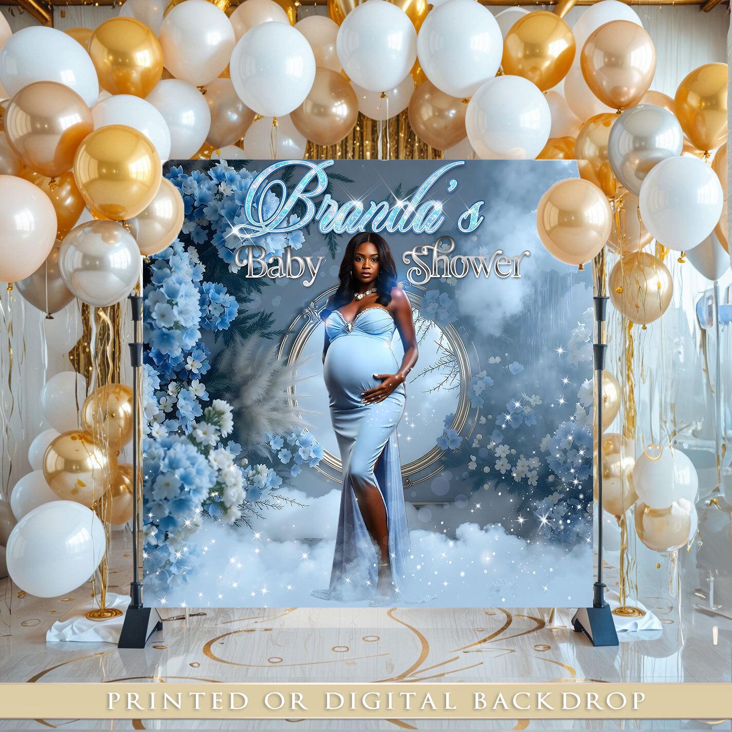 Baby Shower Banner Backdrop, Blue Floral Decoration Powder Blue Boy ...