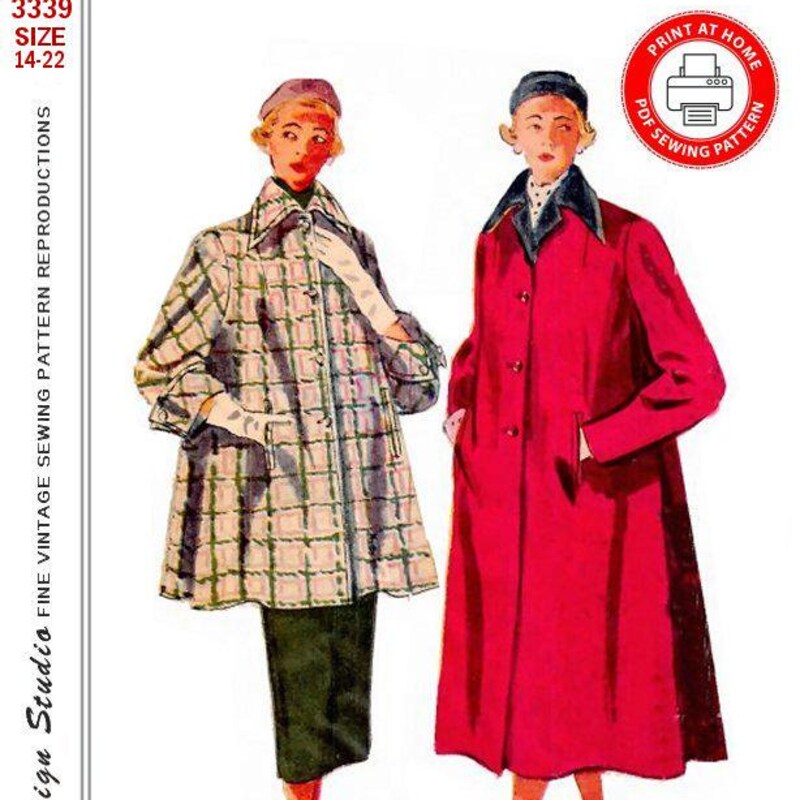 1950s Swing Winter Coat Pattern - Etsy