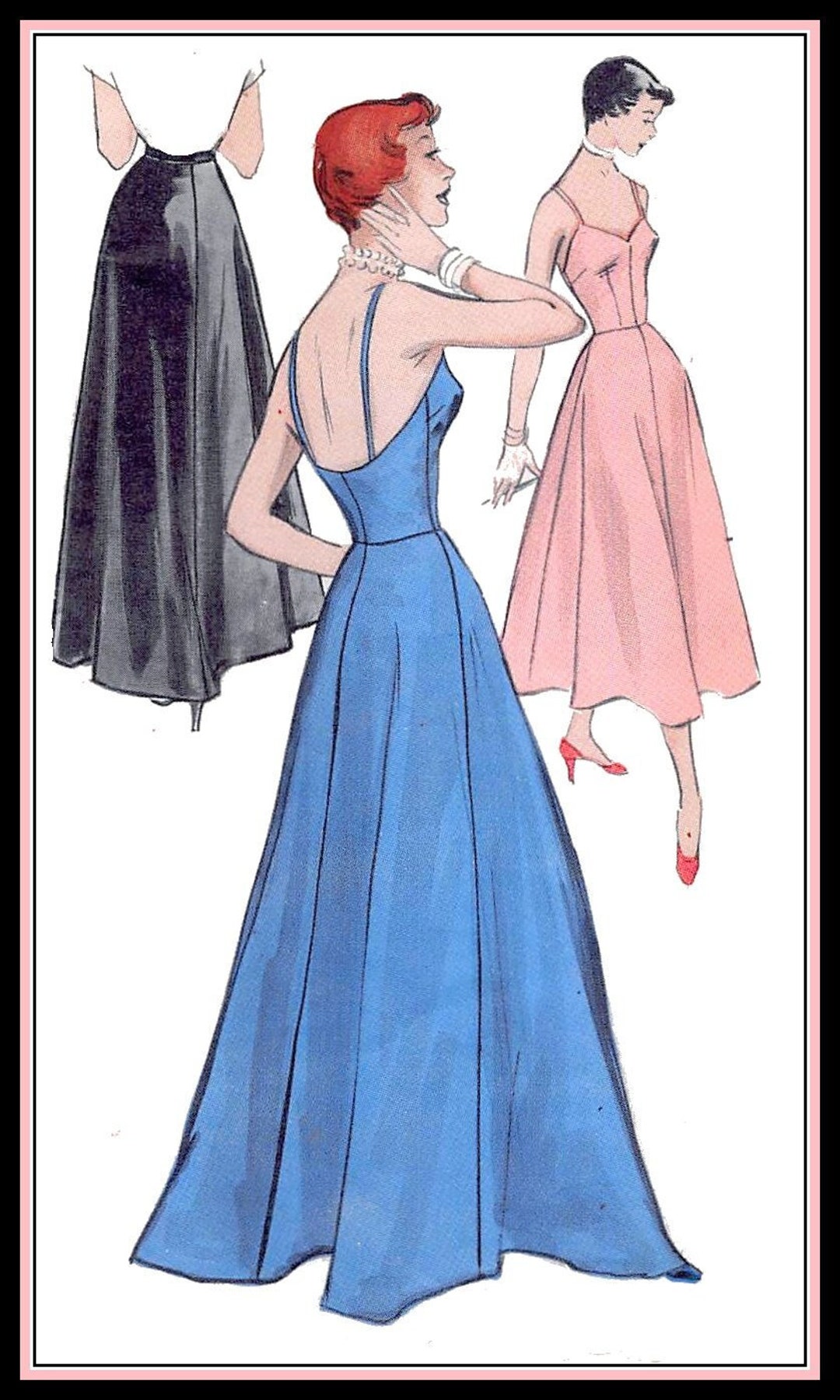 Vintage 1950-EVENING LENGTH Slips-sewing Pattern-three Styles-flare ...