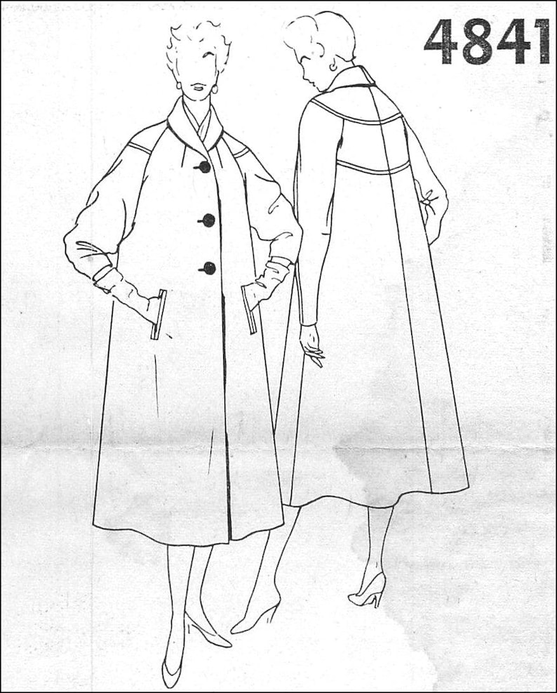 Vintage 1954-LONG SWING Coat-sewing Pattern-two Styles-shawl Collar ...
