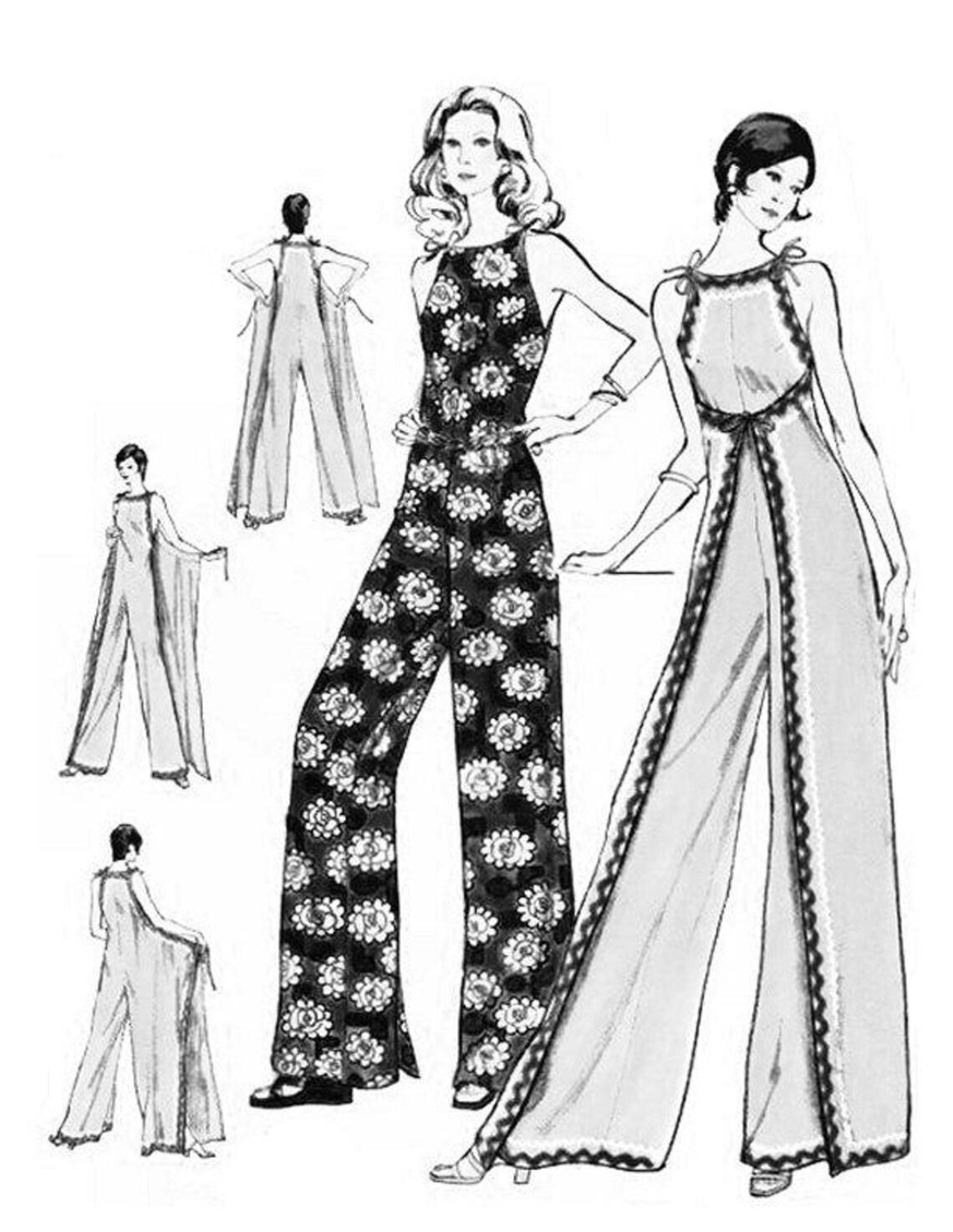 1972-WRAP-AROUND Jumpsuit-print-at-home-sewing Pattern & Large Print A ...