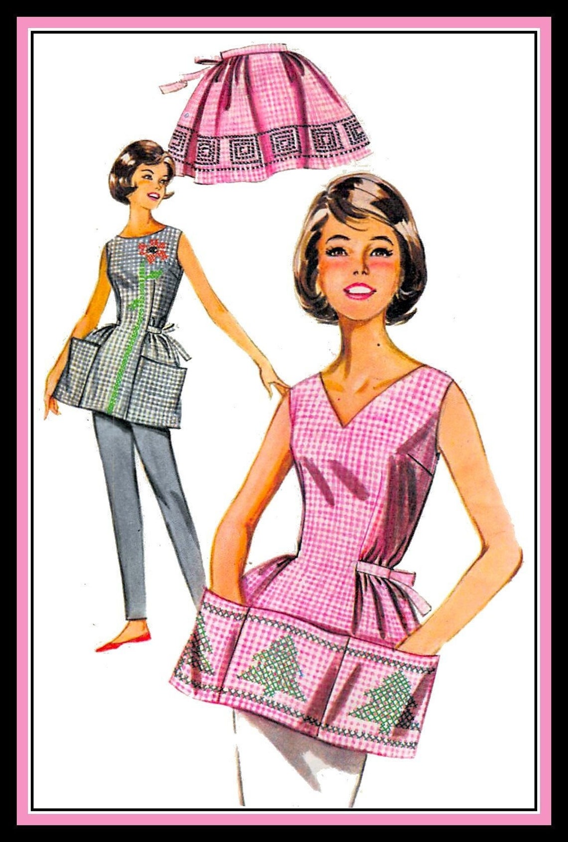 Vintage 1960s-cross-stitch Aprons-sewing Patterns-three Styles-xmas ...