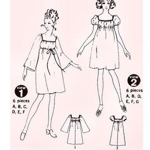 1968-ANGEL WING Dress-print-at-home-sewing Pattern-2 Styles-empire ...