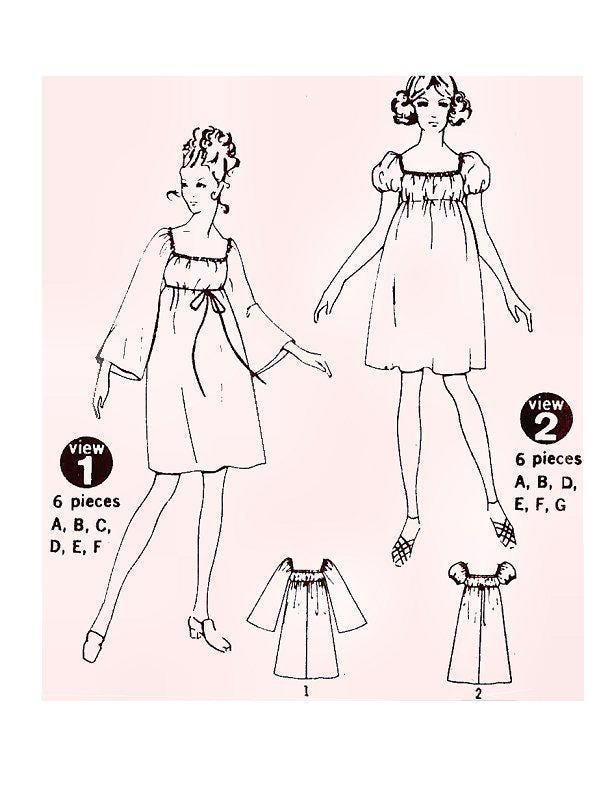 1968-ANGEL WING Dress-print-at-home-sewing Pattern-2 Styles-empire ...
