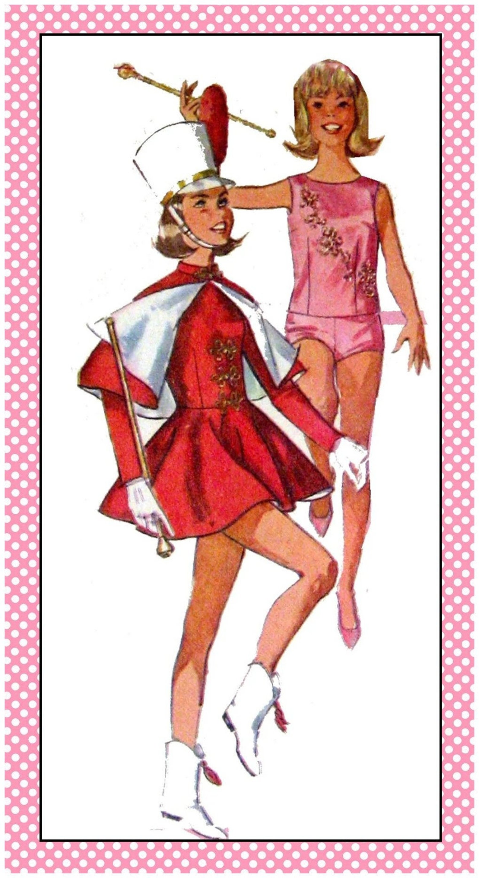Vintage 1965 MAJORETTE-TWIRLER-SKATING Outfits-girls Costume Sewing ...