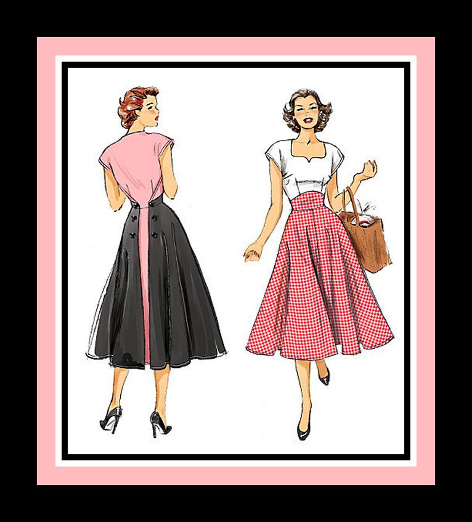 1952-BACK WRAP Dress-sewing Pattern-two Styles-sweetheart - Etsy