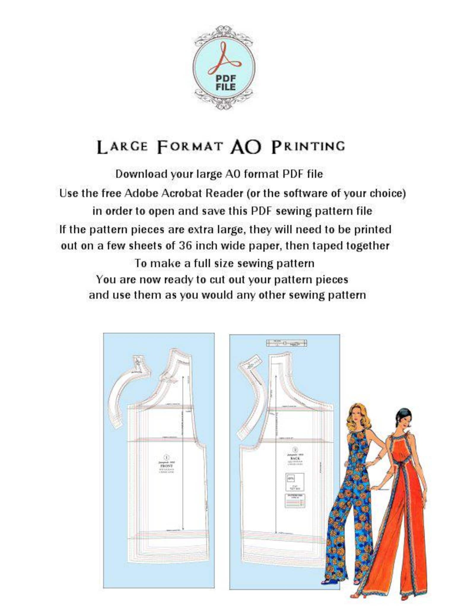 1972-WRAP-AROUND Jumpsuit-print-at-home-sewing Pattern & Large Print A ...