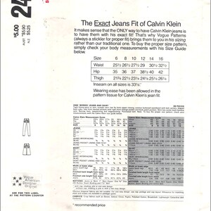 Vintage 1980-CALVIN KLEIN Jeans-vogue Designer Sewing Pattern-exact Fit ...