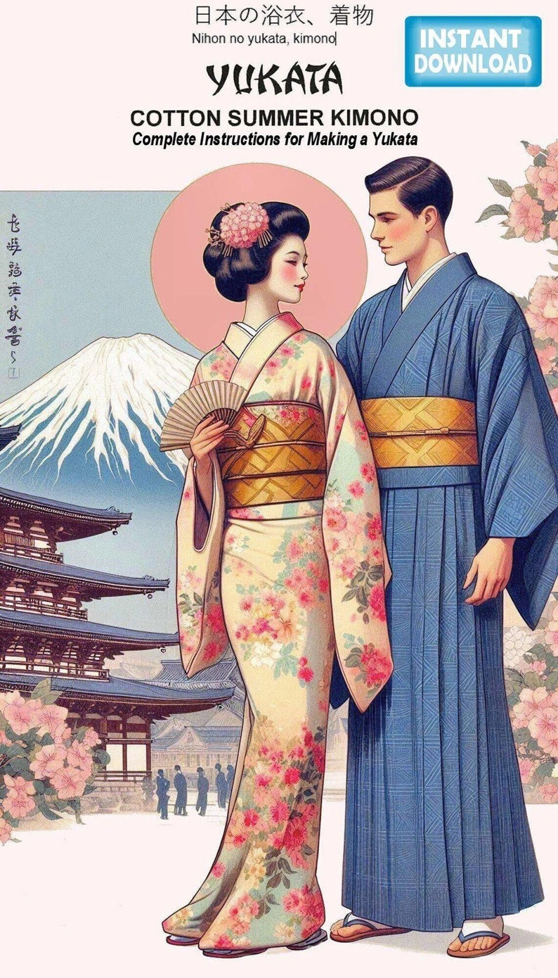 JAPANESE YUKATA Kimono-matching Obi-complete Sewing Pattern Drafting ...