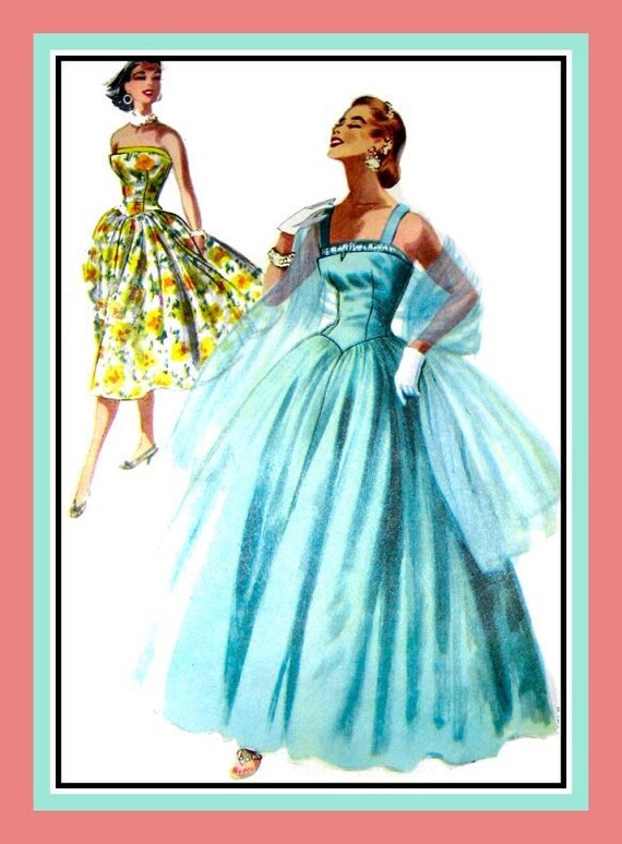 Vintage 1955 GLAM Evening Gown cocktail Dress Sewing | Etsy
