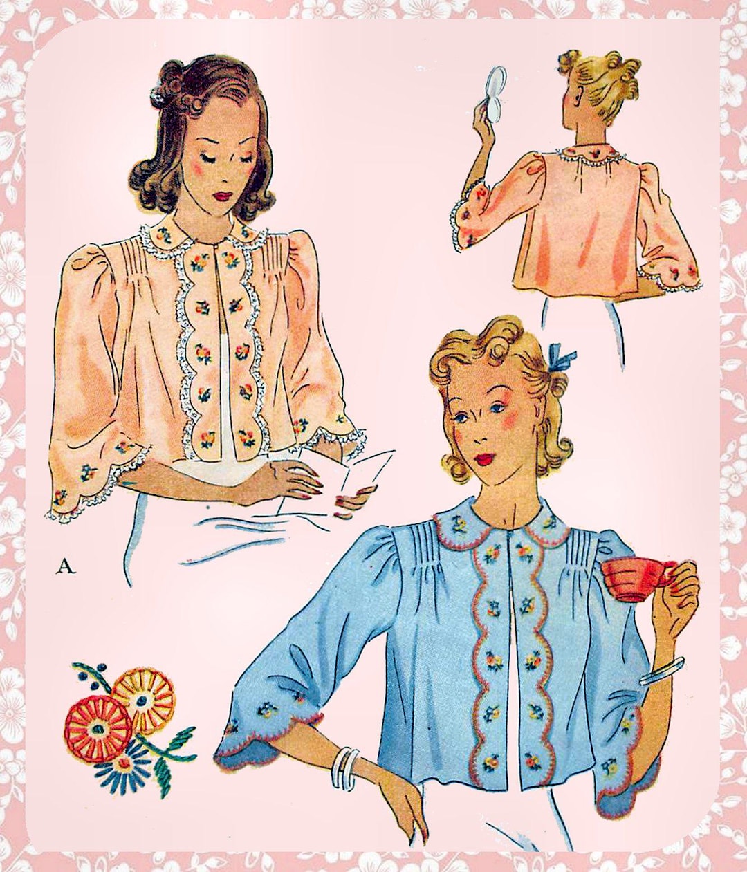 Vintage 1938-LADIES BED Jacket-sewing Pattern-two Styles-lovely Scallop ...